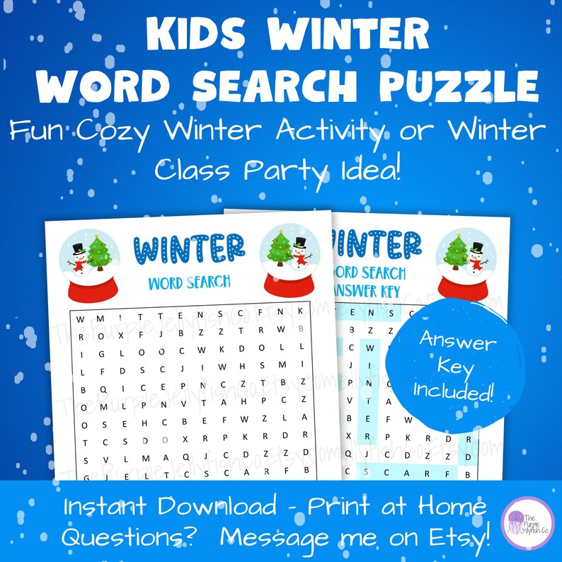 Winter Word Search for Kids, Winter Activities Printable, Winter ...