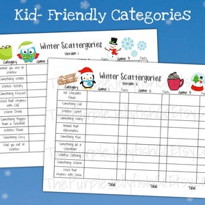 Winter Scattergories for Kids, Christmas Games for Group, Scattergories ...
