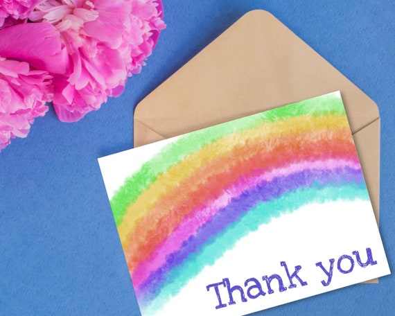 Printable Rainbow Thank You Card Rainbow Thank You Postcard | Etsy