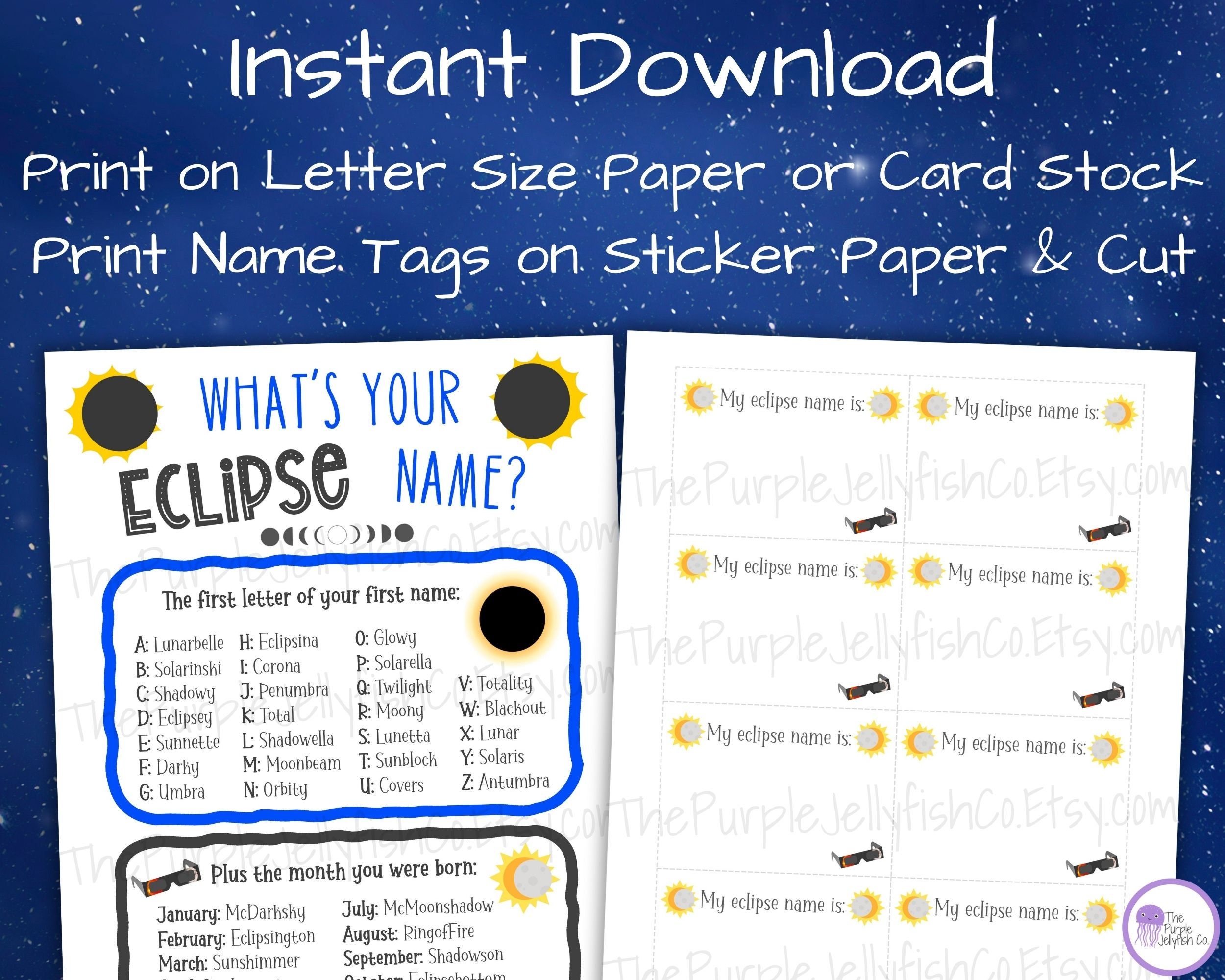 Whats Your Eclipse Name Game + Name Tags, Printable Eclipse Activity ...