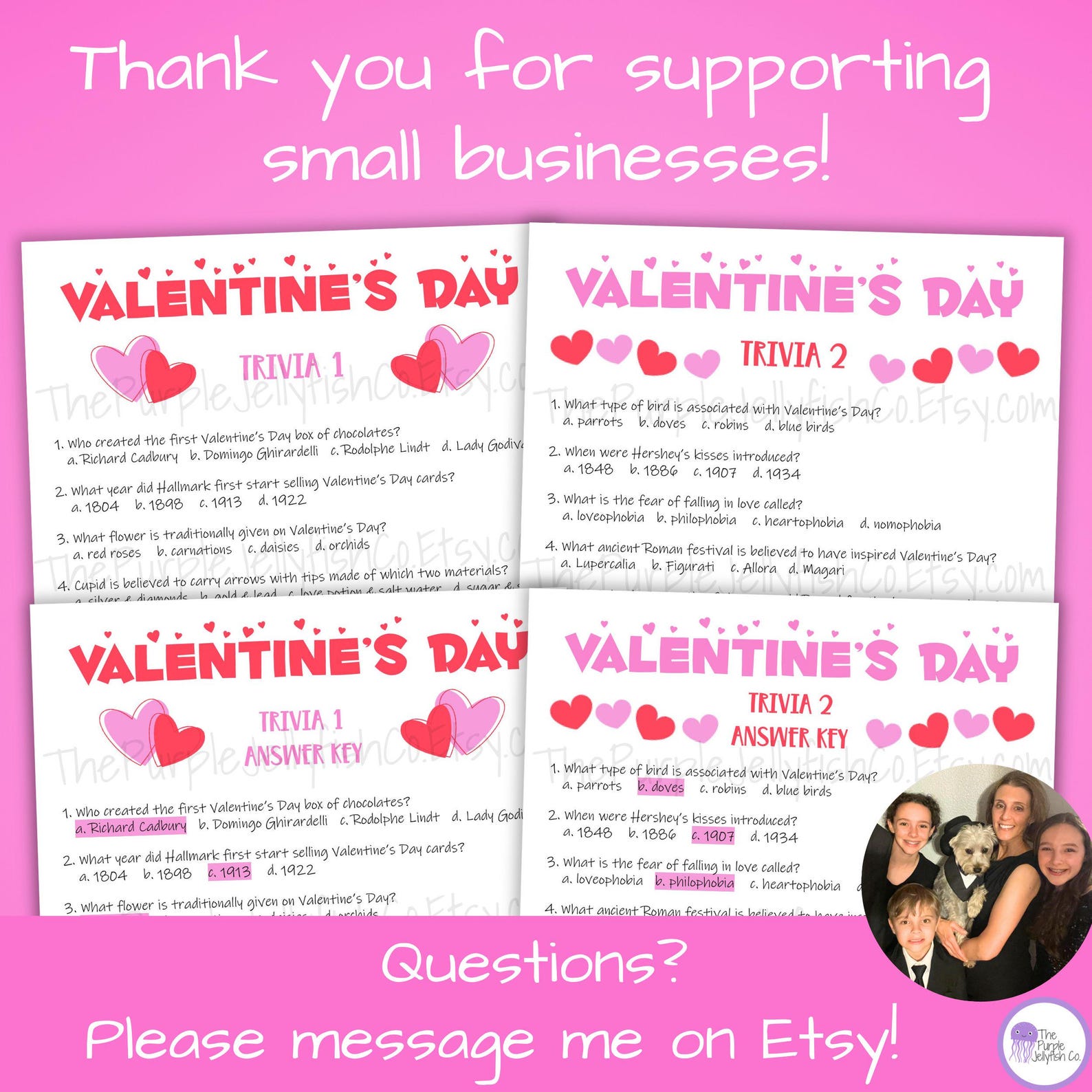 Valentines Day Trivia Game Printable Valentines Party Idea for Kids ...