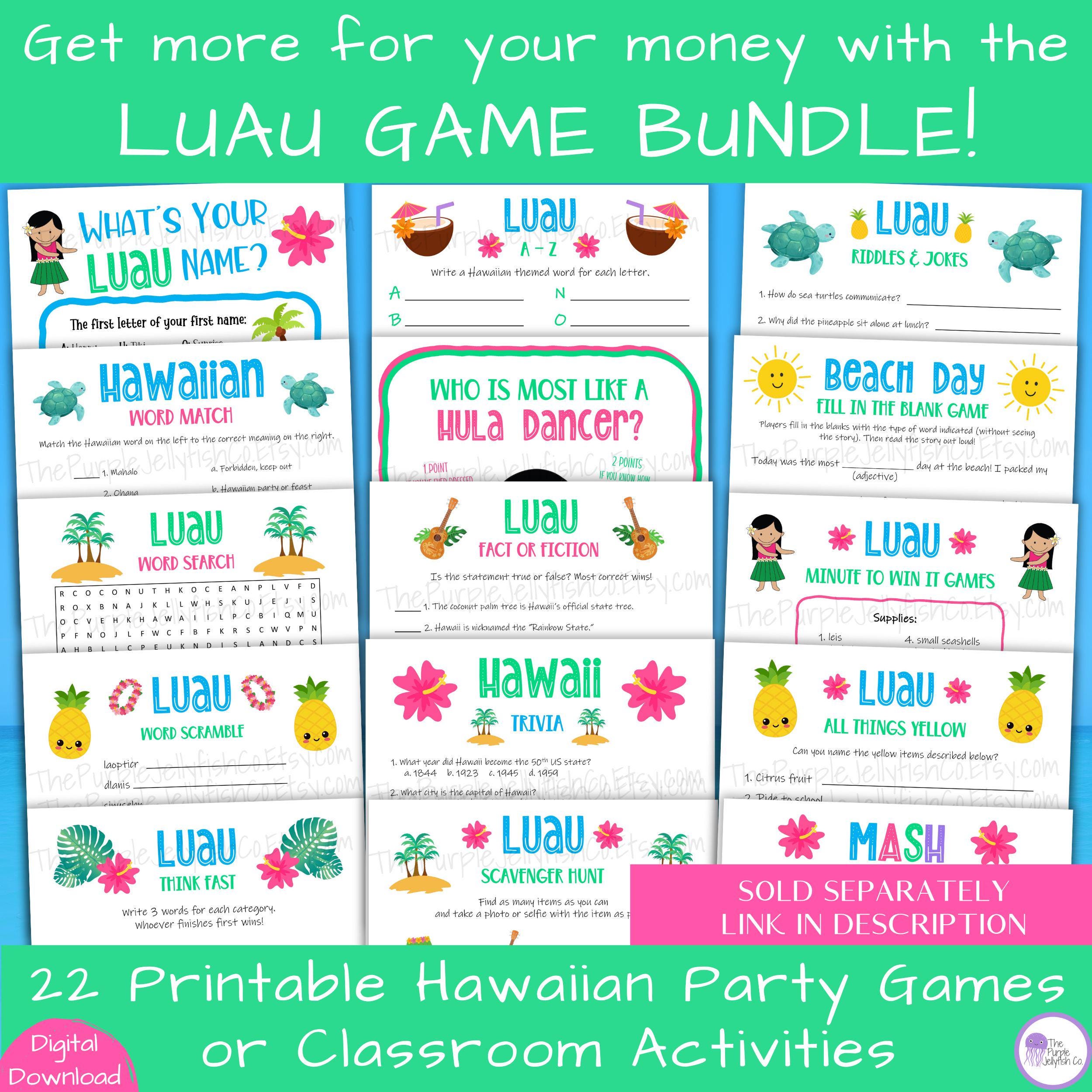 Luau Scavenger Hunt Printable Tropical Party Game for Kids Teens ...