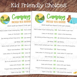 Camping Would You Rather, Camping Game Printable, Camping This or That ...