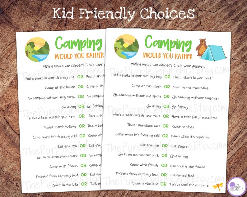 Camping Would You Rather, Camping Game Printable, Camping This or That ...