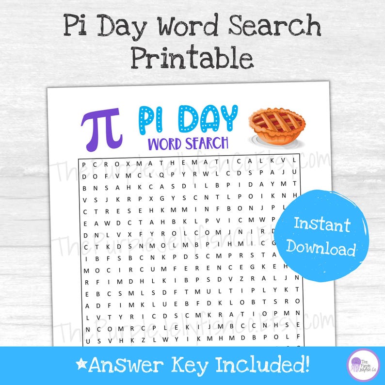 Pi Day Word Search Printable, Word Search Puzzle for Kids & Adults, Pi ...
