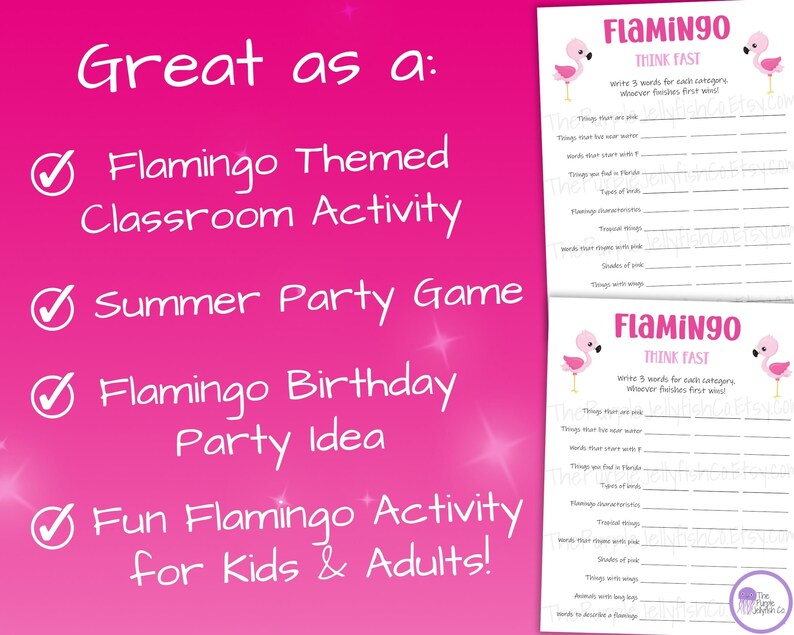 Flamingo Printable Think Fast Game for Kids Flamingo Birthday Party ...