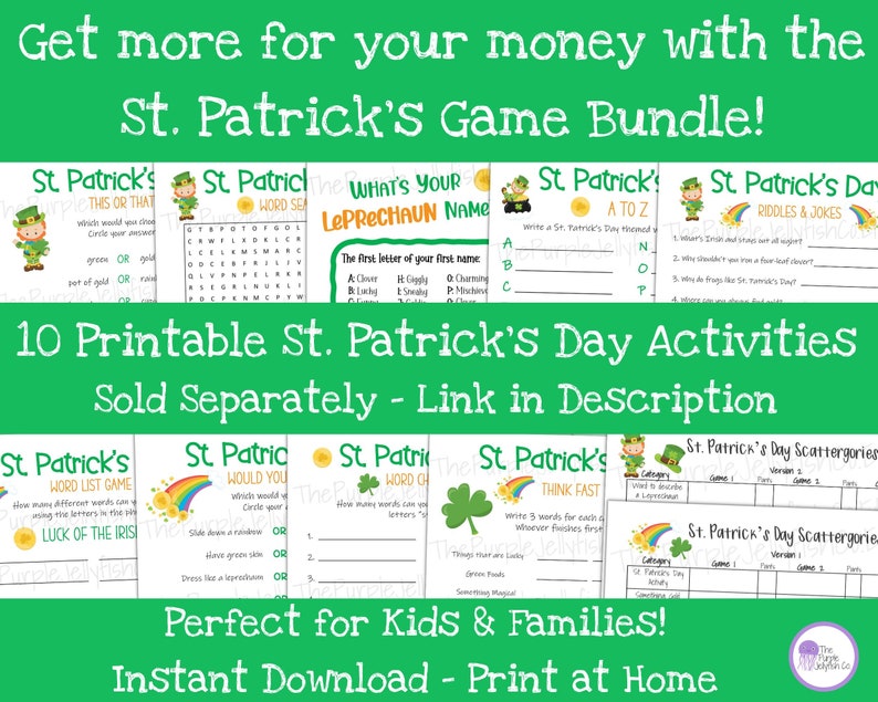 St Patricks Day Think Fast Game for Kids, St Patricks Party Idea, Saint ...