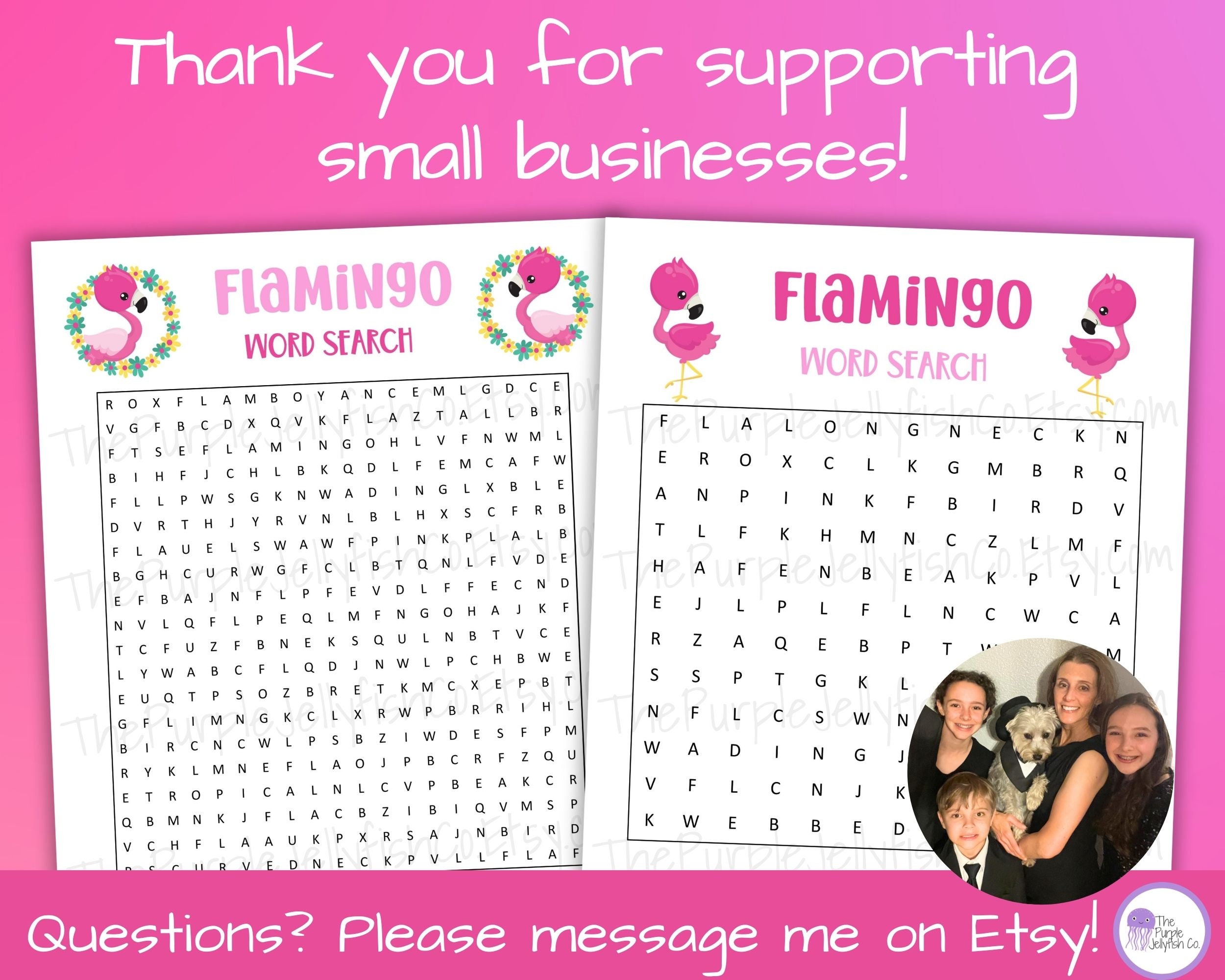 Flamingo Word Search Puzzle Printable Game for Kids & Adults, Flamingo ...