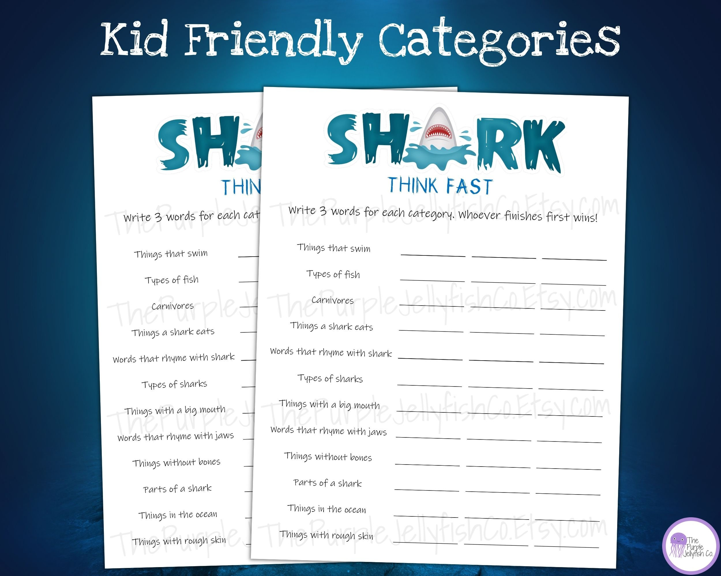 Shark Think Fast Game, Summer Activity Printable, Shark Week Game ...