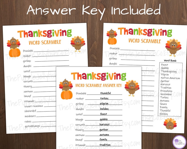 Thanksgiving Word Scramble, Thanksgiving Game Printable, Fall Activity ...
