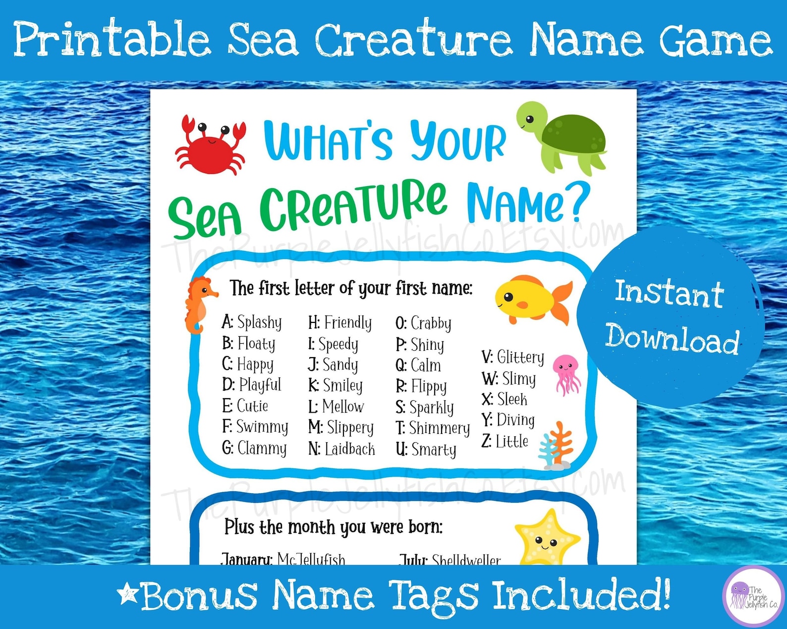 Under the Sea Name Game, Ocean Theme Party Decor, Under the Sea Party ...