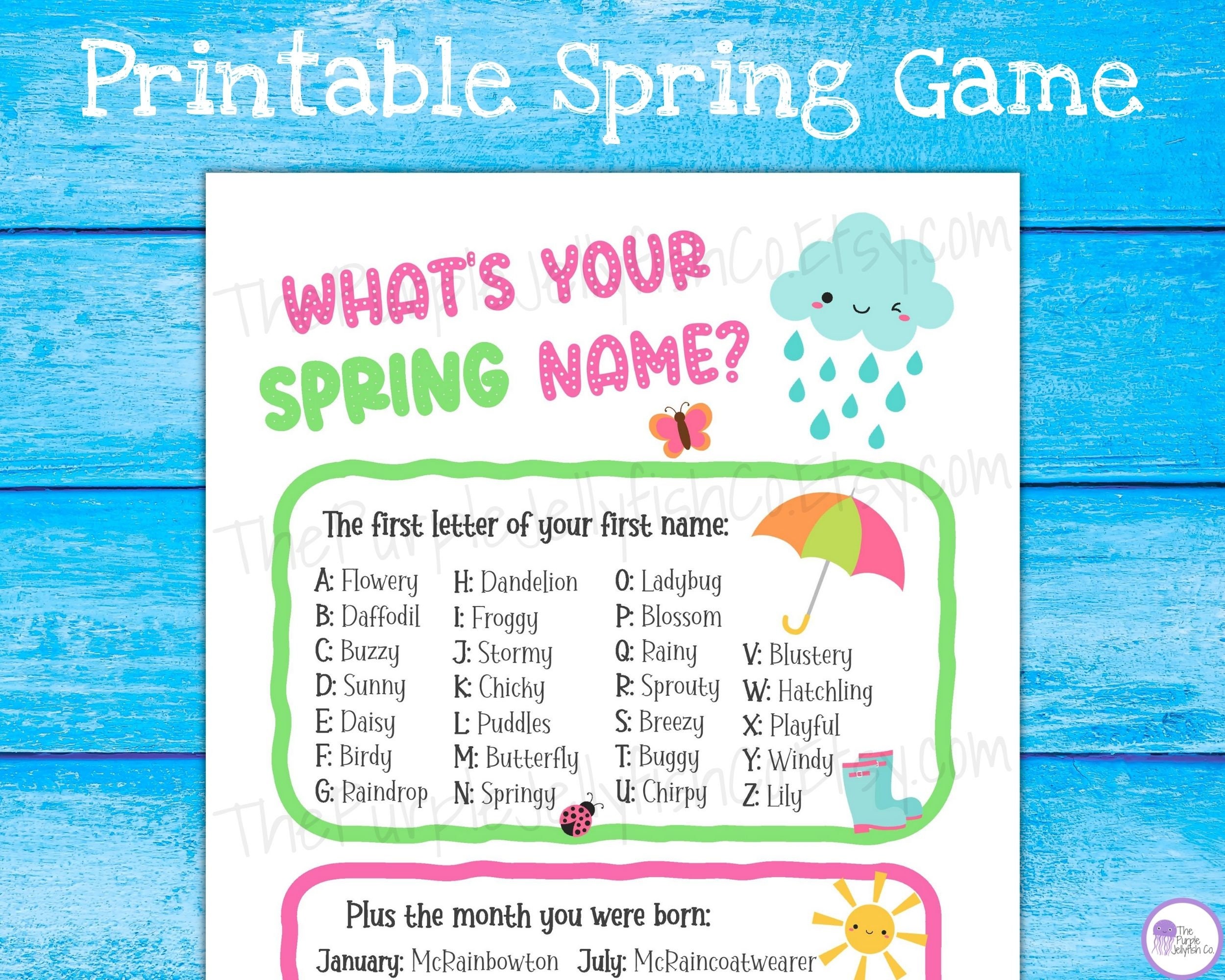 Spring Name Game, Printable Spring Activity for Kids & Adults, Spring ...