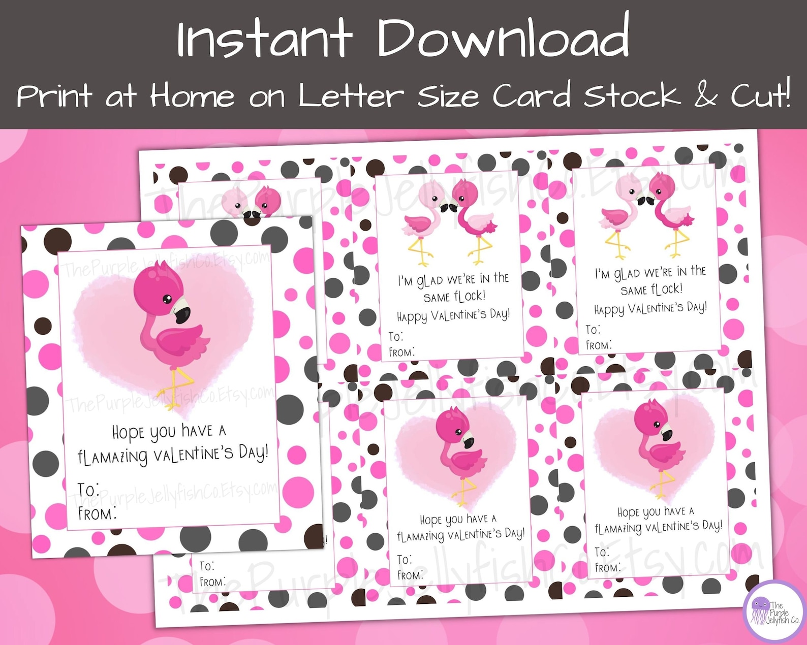 Flamingo Valentines Day Cards for Kids School, Printable Valentines for ...