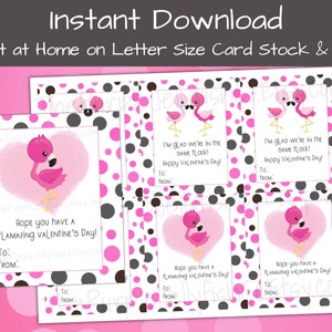 Flamingo Valentines Day Cards for Kids School, Printable Valentines for ...