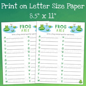 Frog A to Z Game, Printable Word Game for Kids, Frog Classroom Activity ...
