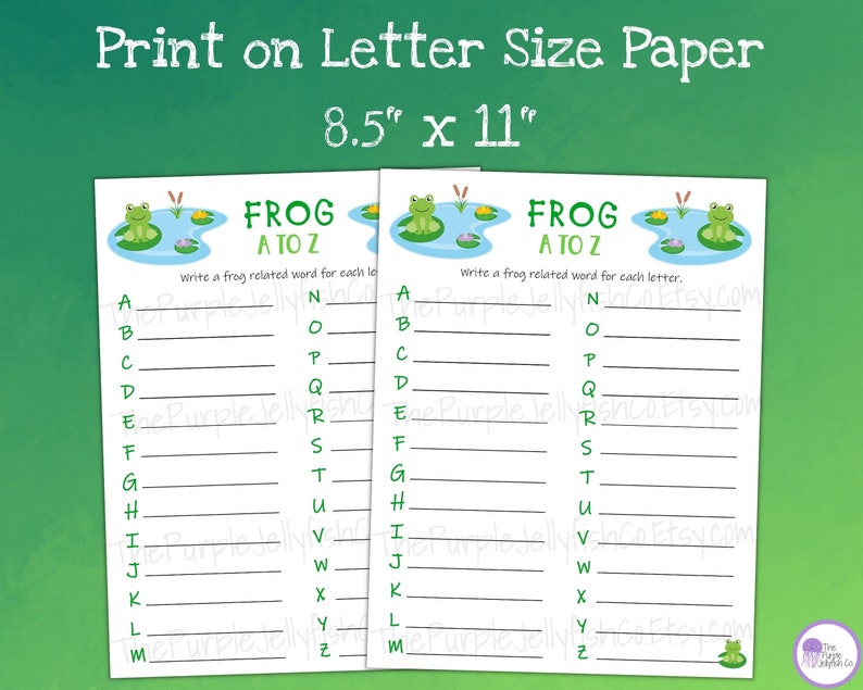 Frog A to Z Game, Printable Word Game for Kids, Frog Classroom Activity ...