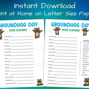 Groundhog Day Word Scramble for Kids, Printable Groundhog Activity ...