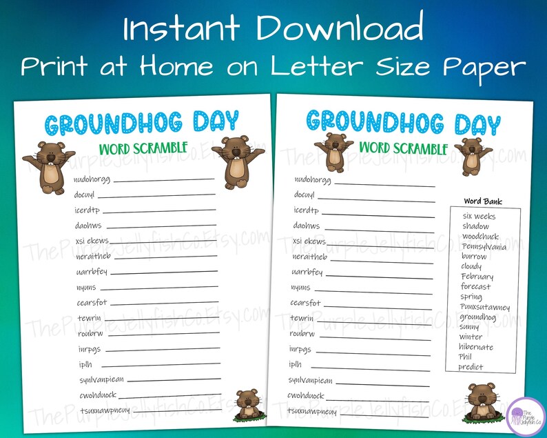 Groundhog Day Word Scramble for Kids, Printable Groundhog Activity ...
