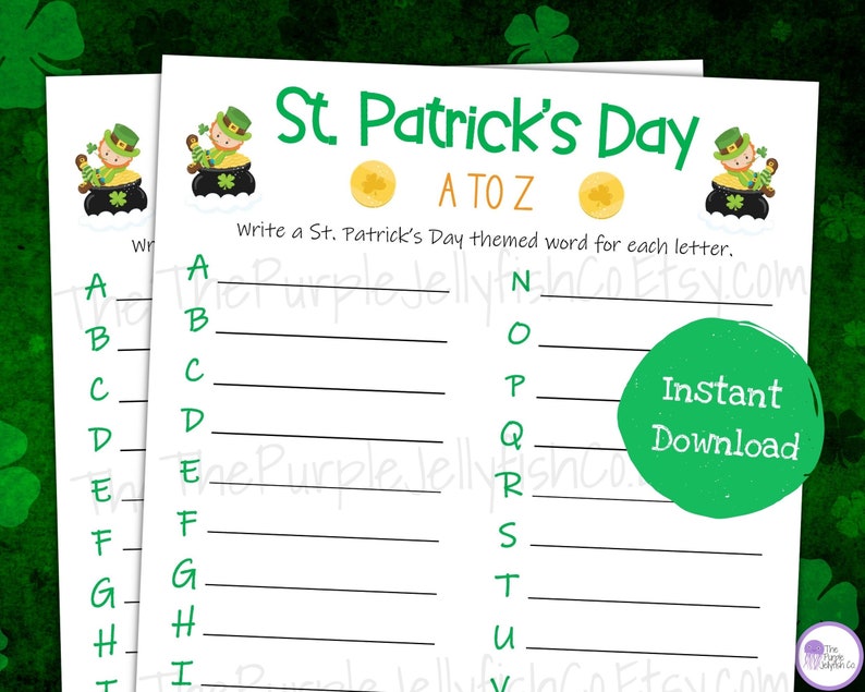 A to Z Game St Patricks Day, Printable St Patricks Day Game for Kids ...