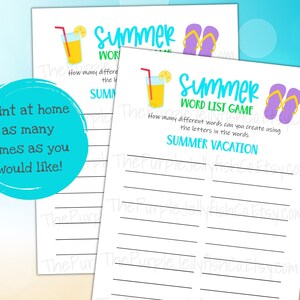Summer Word Game, Summer Activity for Kids Printable, Summer Party Idea ...