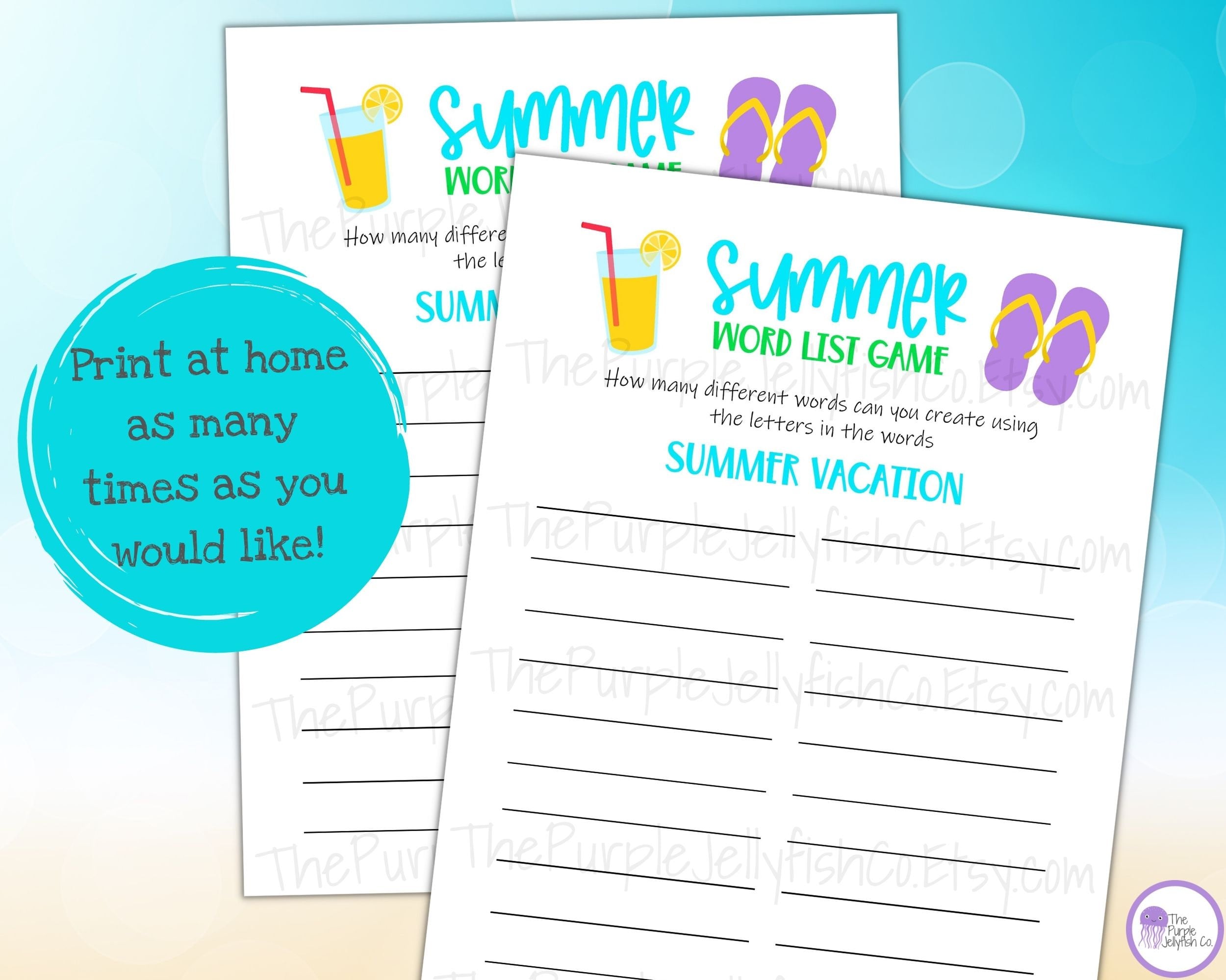 Summer Word Game, Summer Activity for Kids Printable, Summer Party Idea ...