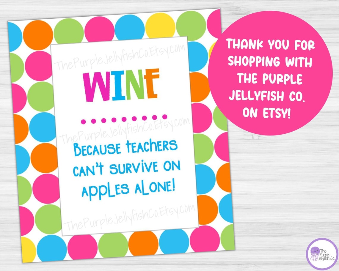 Teacher Wine Gift Tags, Printable Teacher Gift Tags for Wine Bottles ...