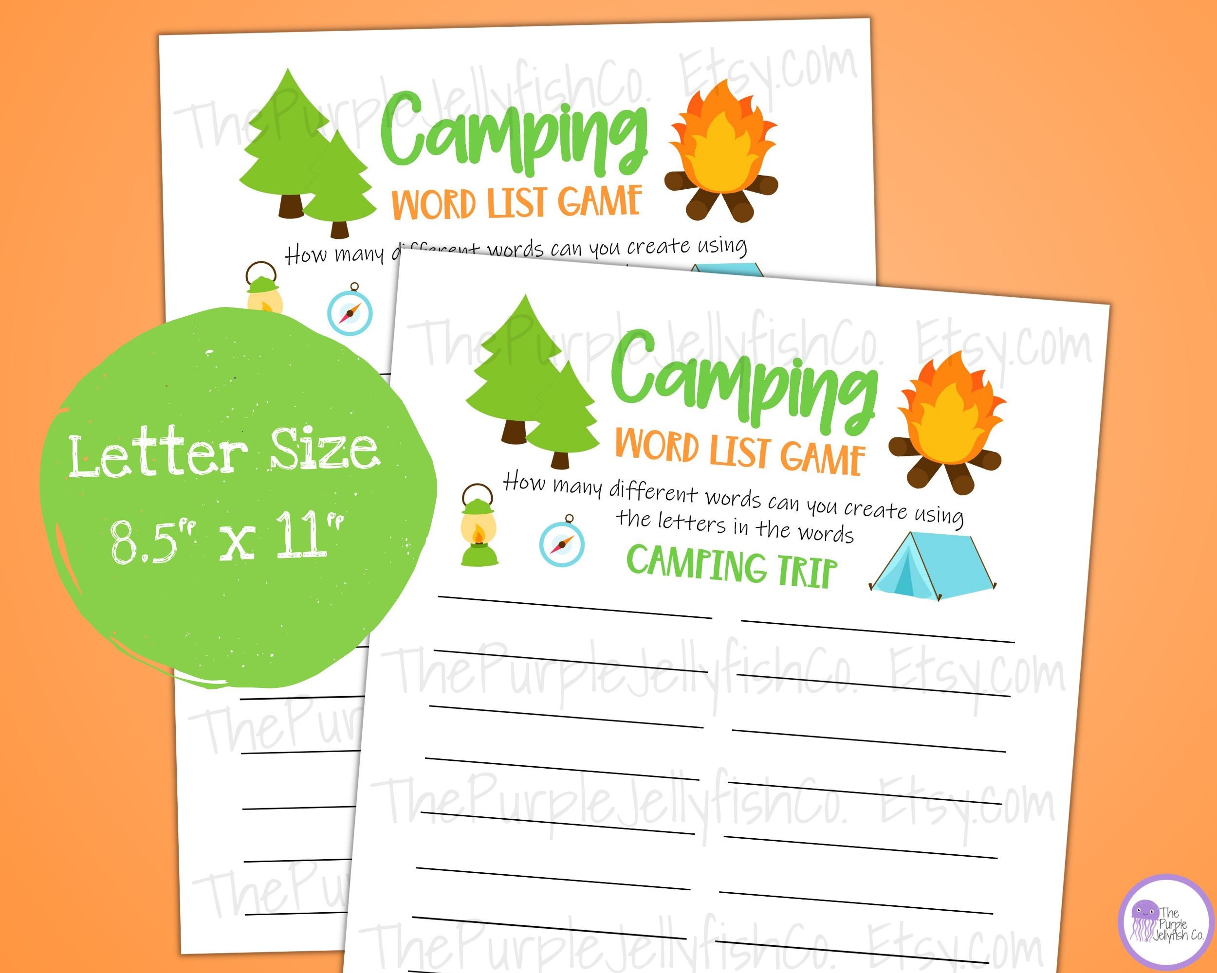 Camping Word List Game, Camping Activity for Kids Printable, Camping ...