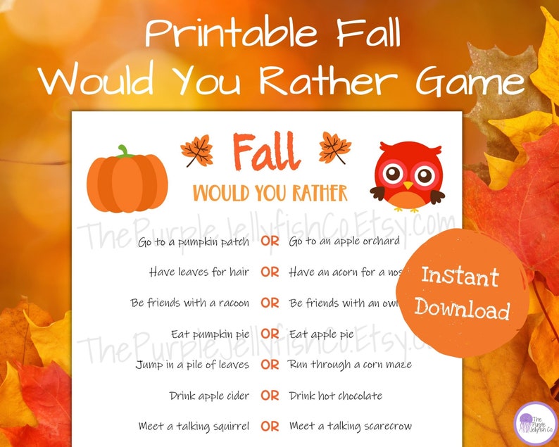 Fall Would You Rather Game Printable Fall Party Idea, Autumn This or ...