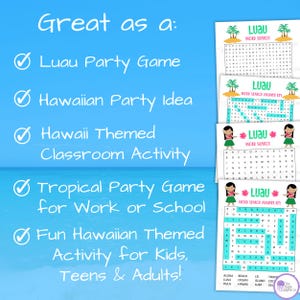 Luau Word Search Puzzles, Hawaiian Games Printable Hawaii Theme ...