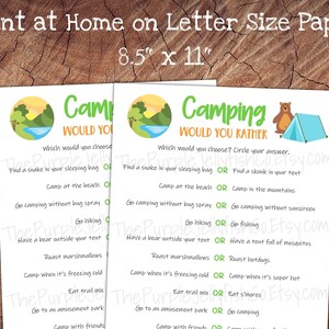 Camping Would You Rather, Camping Game Printable, Camping This or That ...