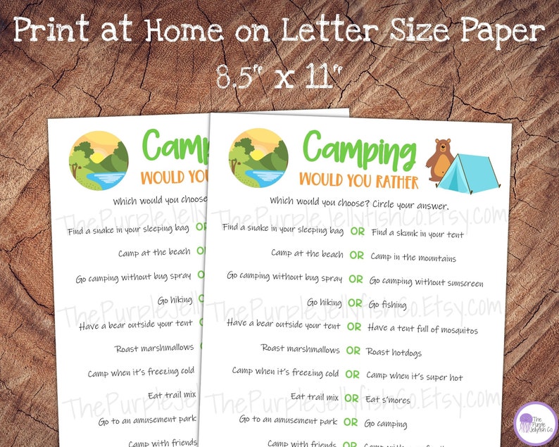 Camping Would You Rather, Camping Game Printable, Camping This or That ...