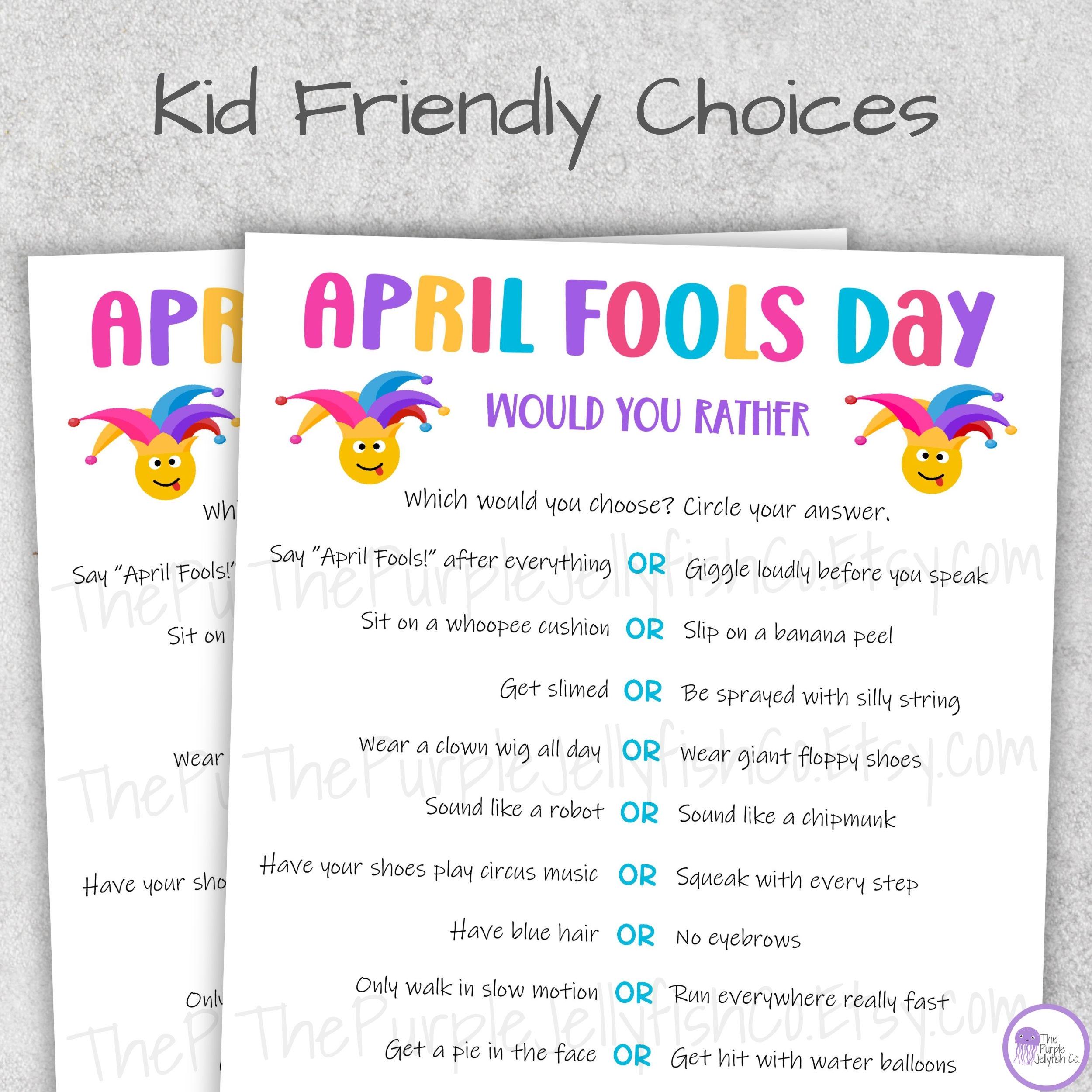 April Fool's Day Would You Rather Game Printable, This or That ...