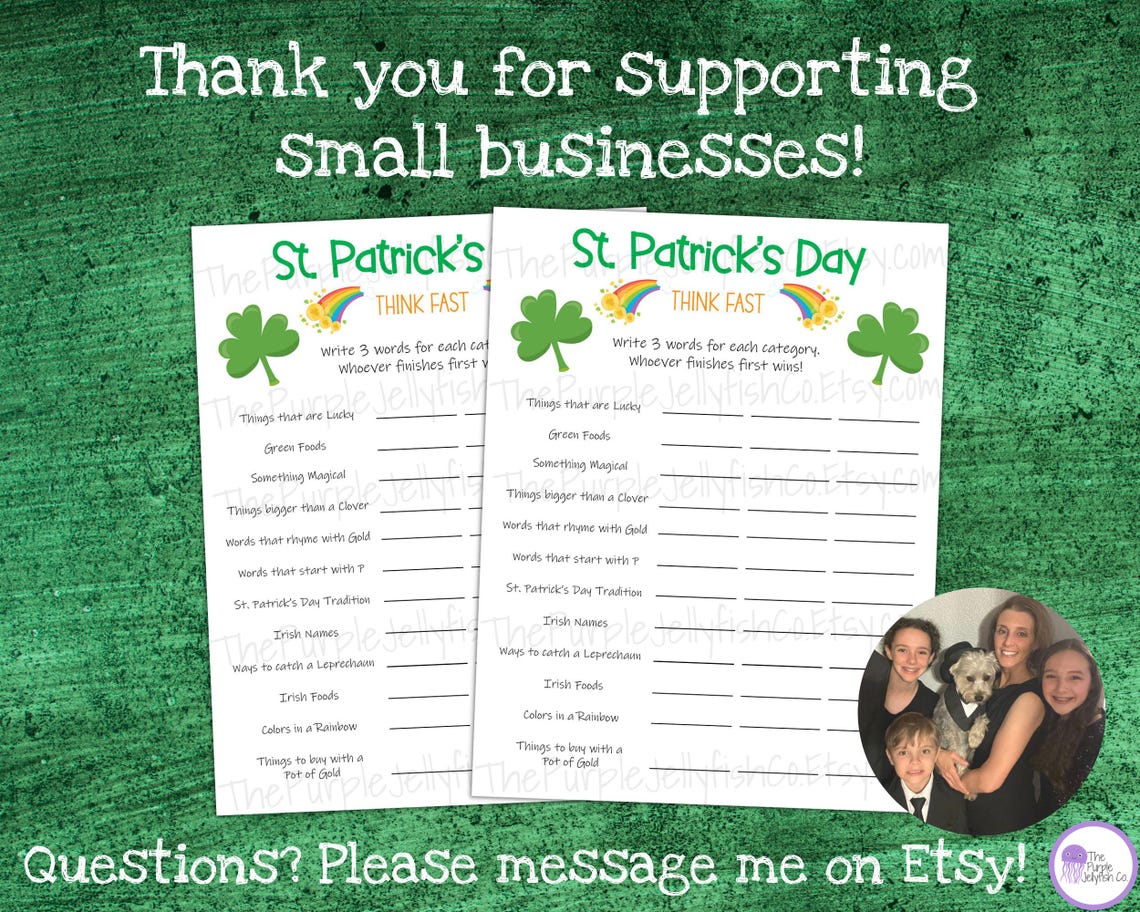 St Patricks Day Think Fast Game for Kids, St Patricks Party Idea, Saint ...