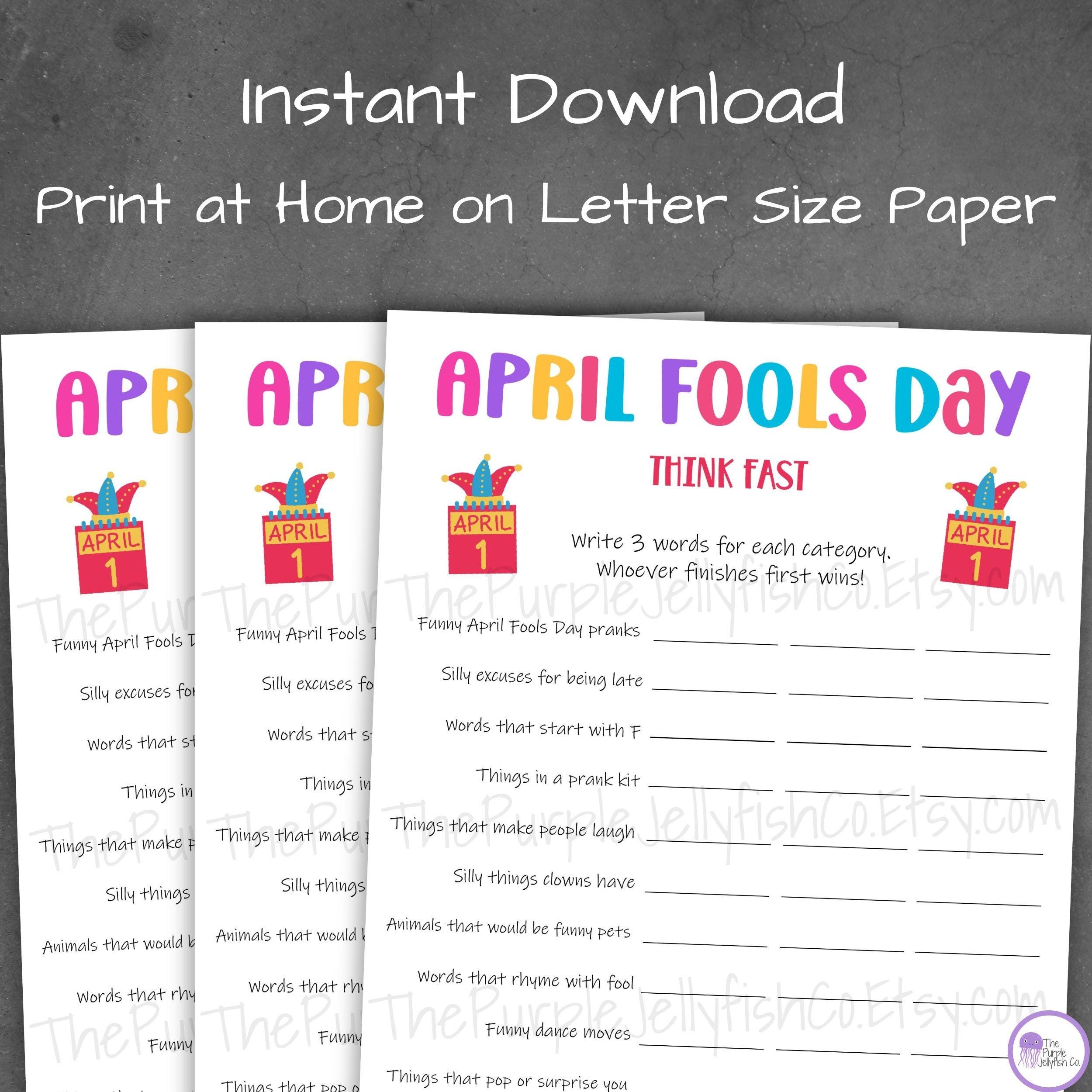 Think Fast Game April Fools Printable, April Fool's Day Party Idea ...