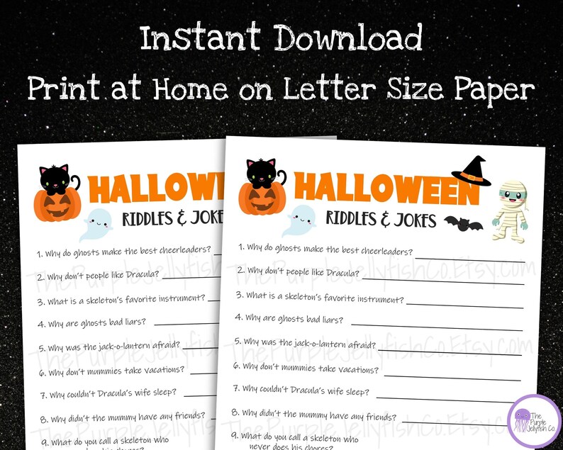 Halloween Jokes and Riddles, Printable Halloween Party Game for Kids ...