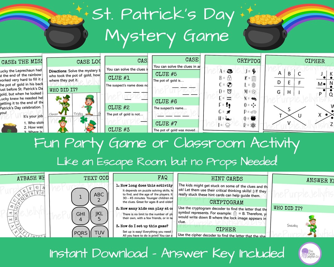 St. Patrick's Day Mystery Game for Kids, Printable Escape Room for Kids ...