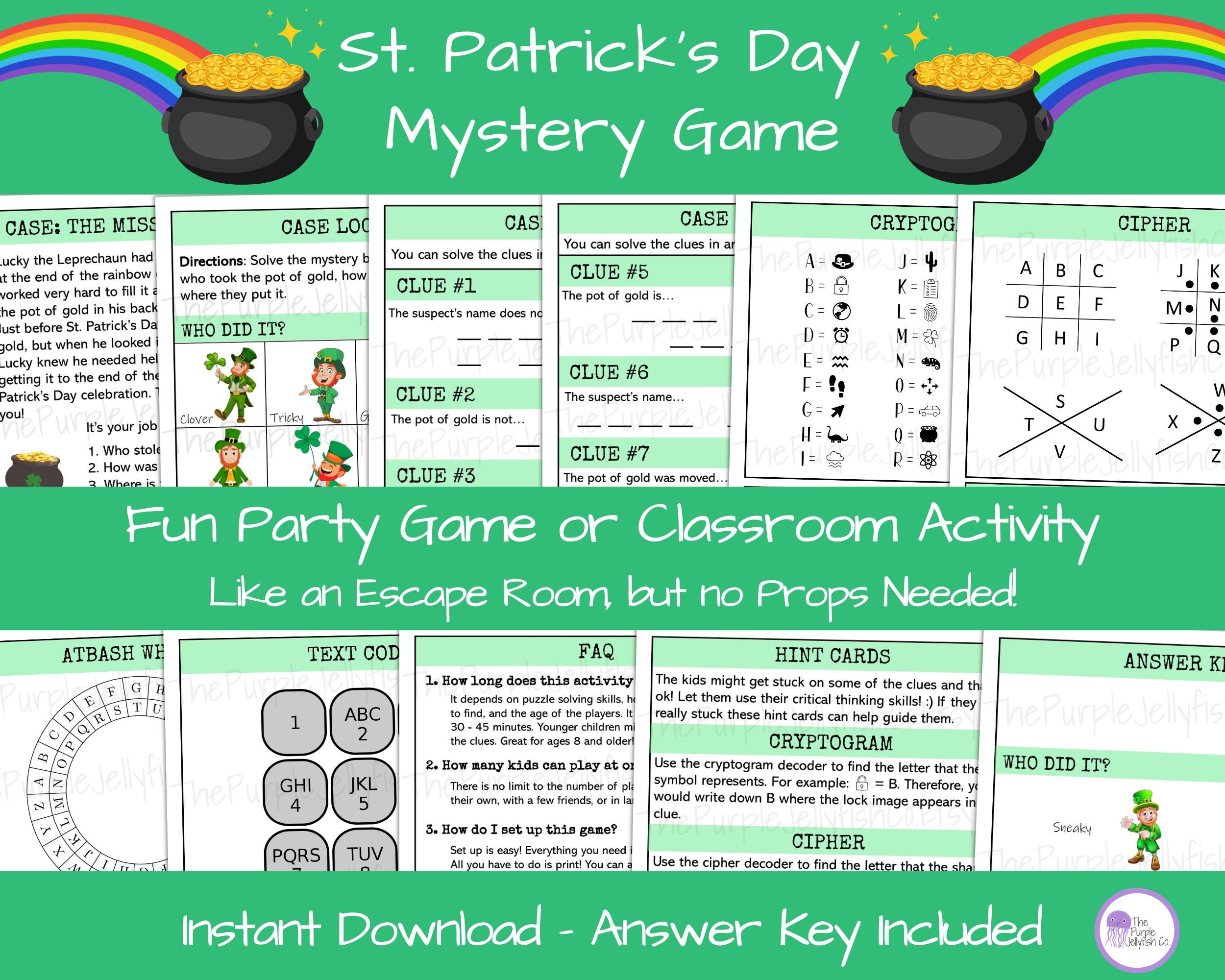 St. Patrick's Day Mystery Game for Kids, Printable Escape Room for Kids ...
