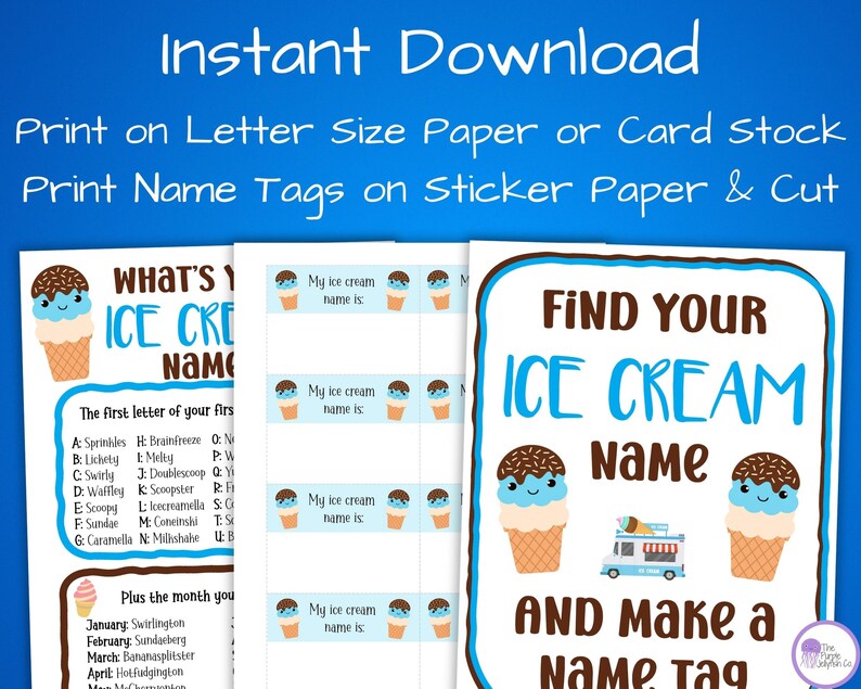 Ice Cream Party Game Printable, What's Your Ice Cream Name Game, Kids ...