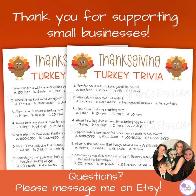 Turkey Trivia Game Printable, Thanksgiving Trivia Questions ...