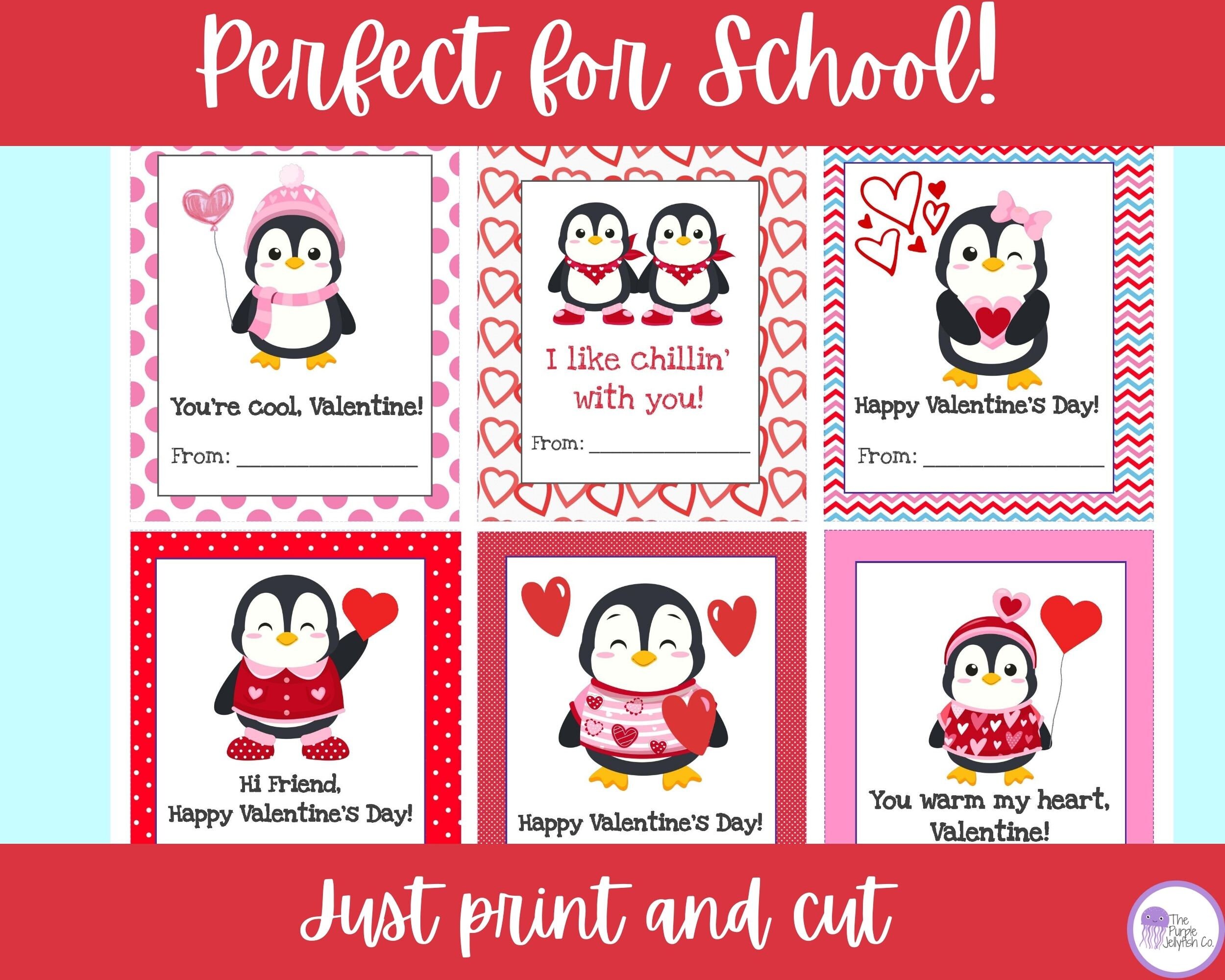 Penguin Valentine Cards for Kids, Printable Valentines for Classroom ...