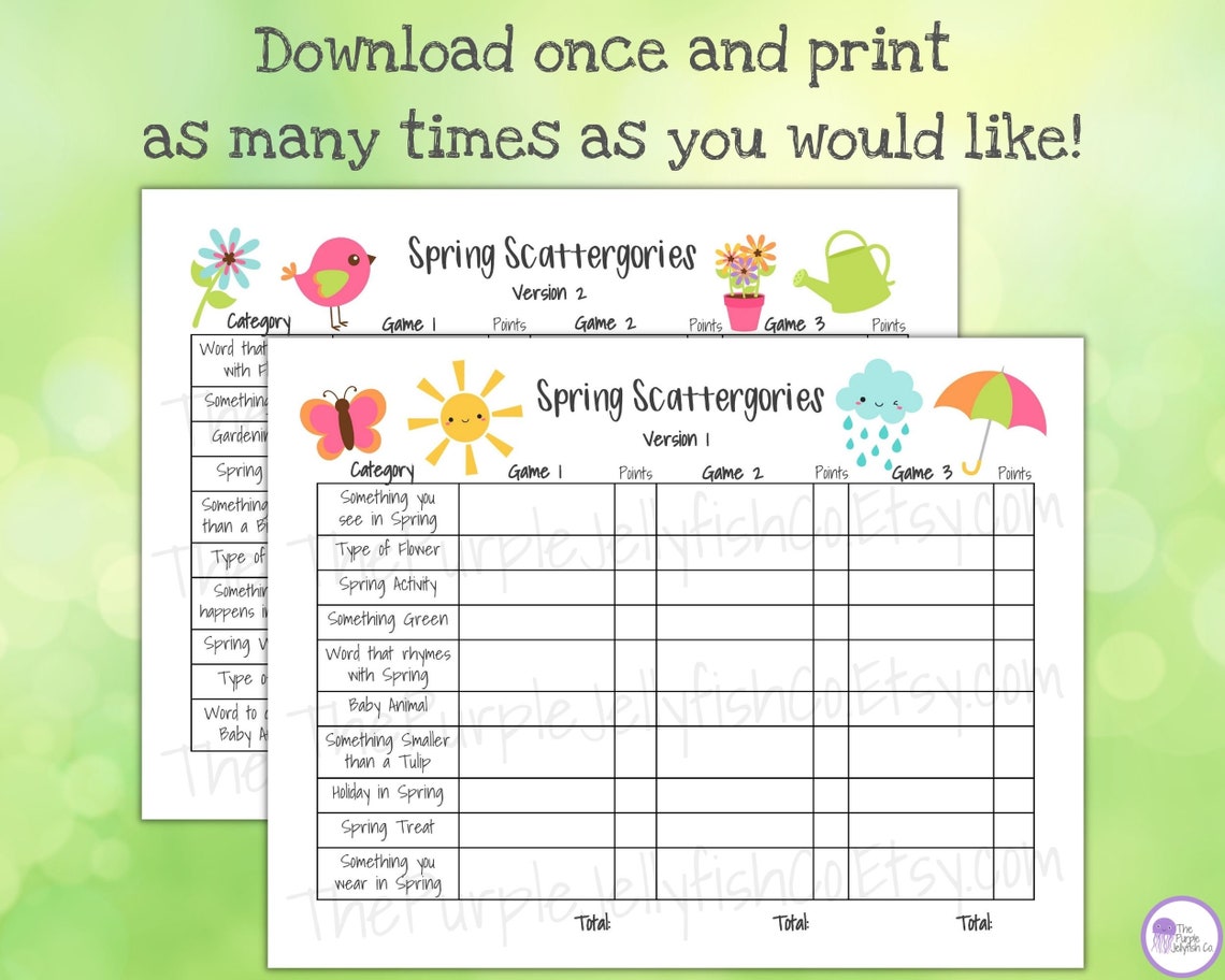 Spring Scattergories Game, Spring Game for Kids, Printable Spring ...