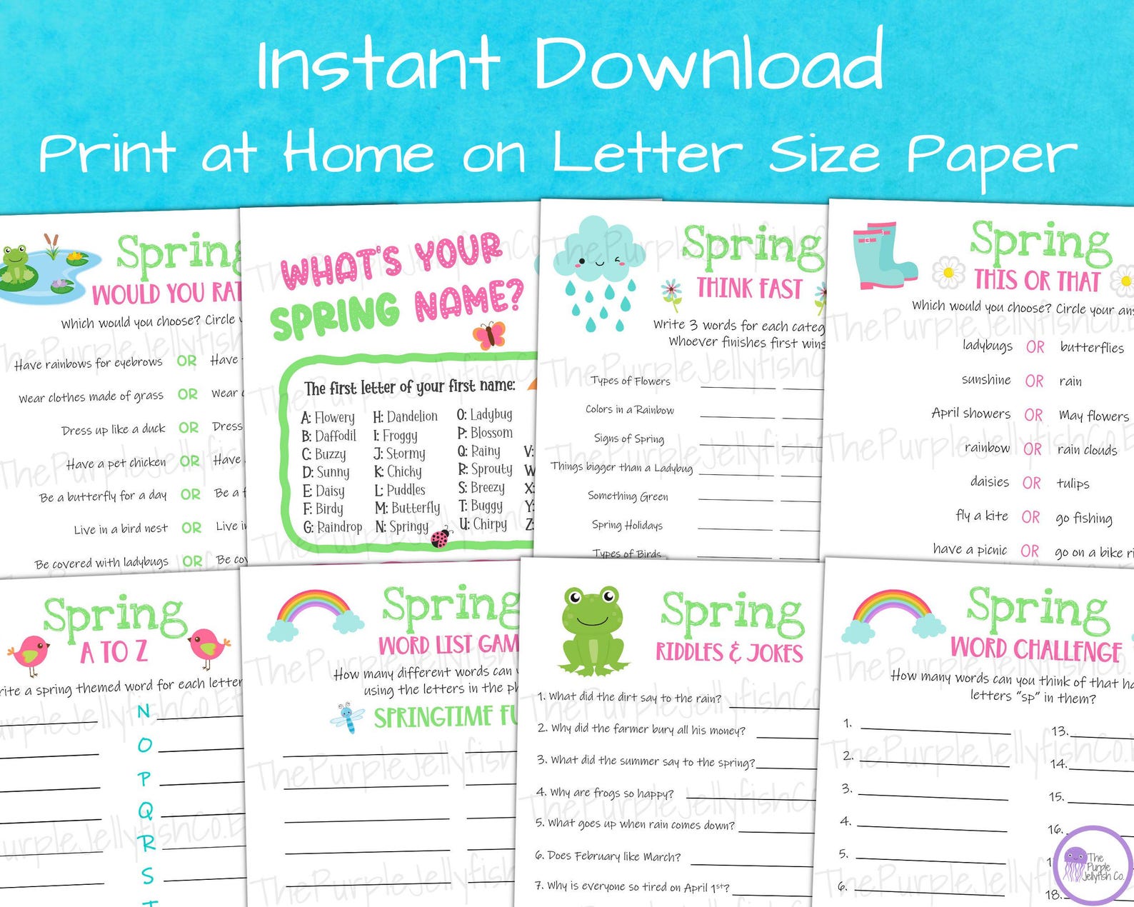 Spring Games Bundle, Spring Activities for Kids Printable, Spring Party ...