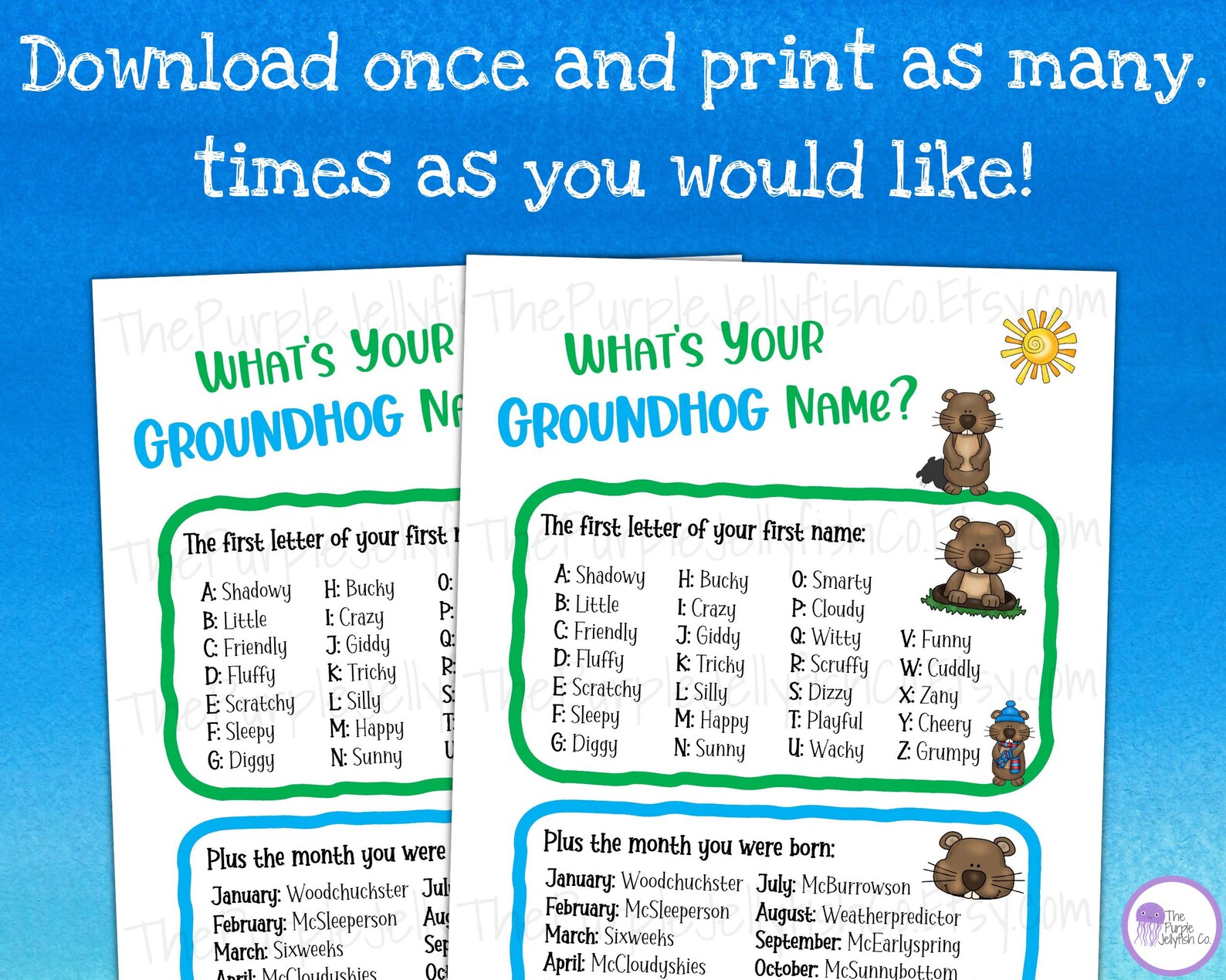 What's Your Groundhog Name Game, Printable Groundhog Day Game for Kids ...