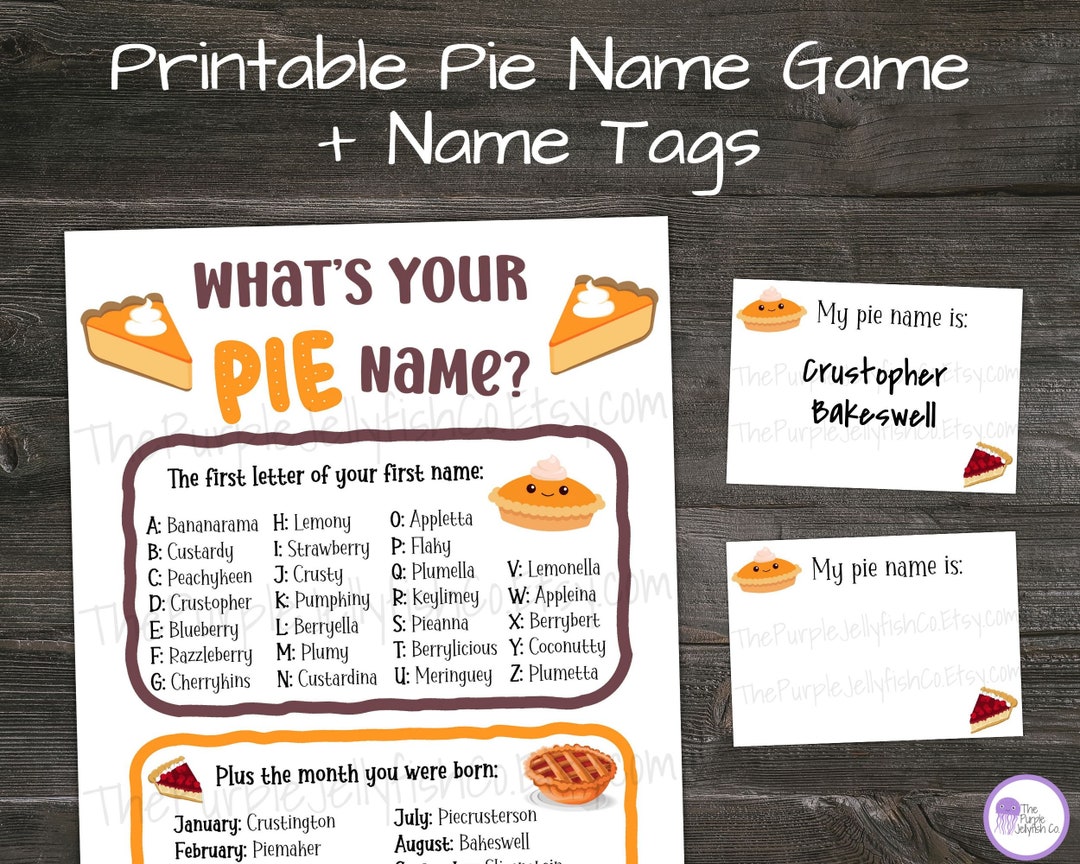 What's Your Pie Name Game Sign + Name Tags, Thanksgiving Pie Party ...