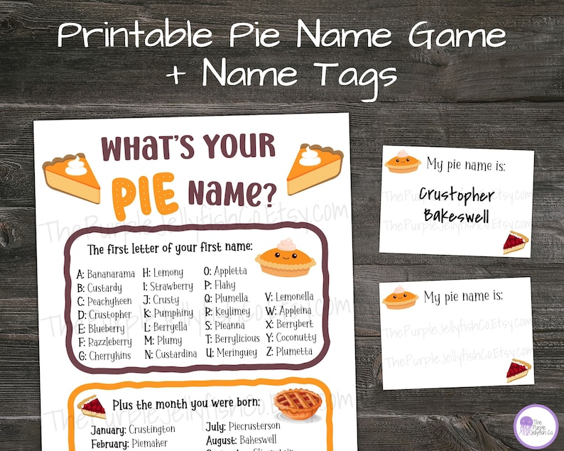 What's Your Pie Name Game Printable Pie Bar Sign & Name Tags ...