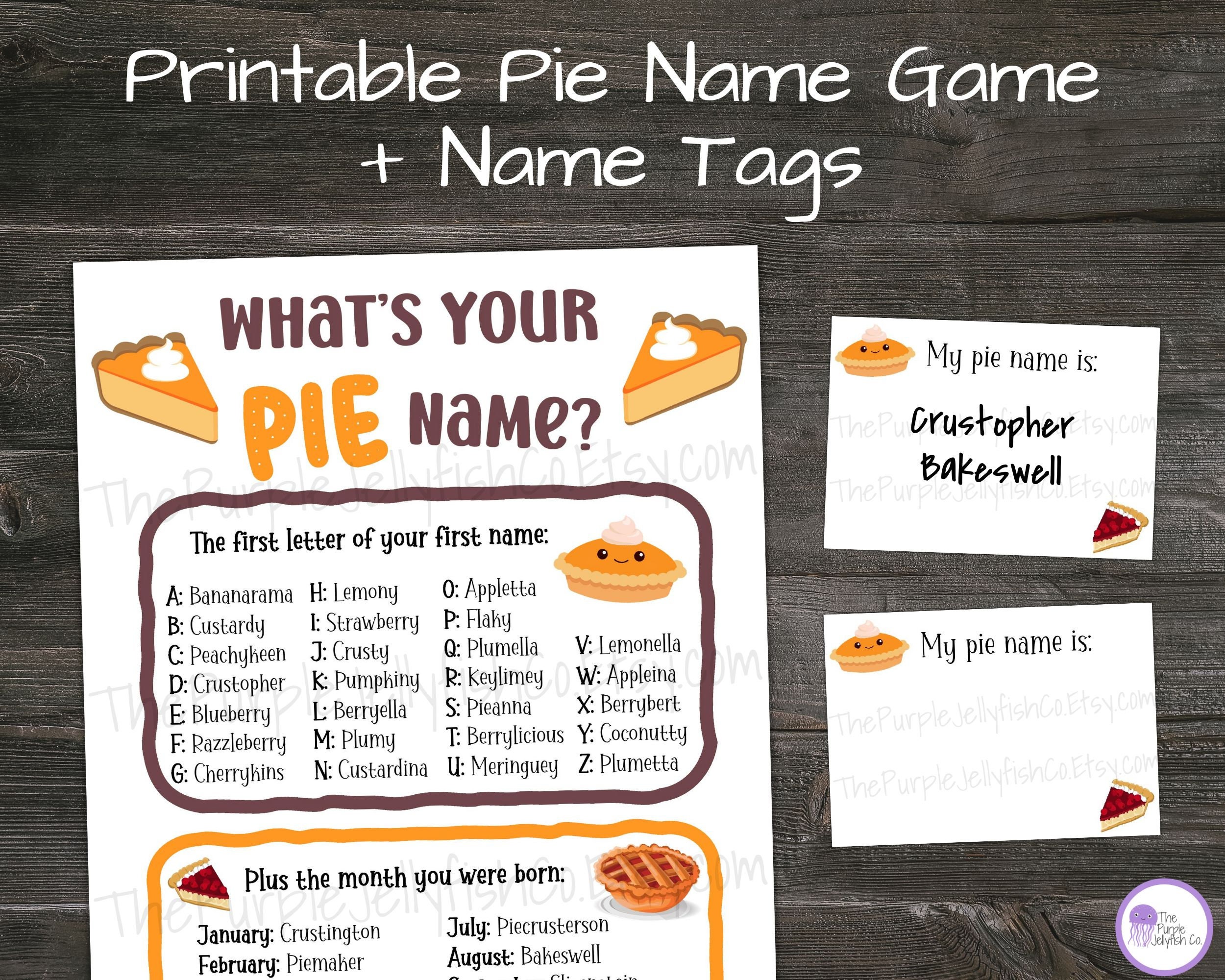 What's Your Pie Name Game Sign + Name Tags, Thanksgiving Pie Party ...