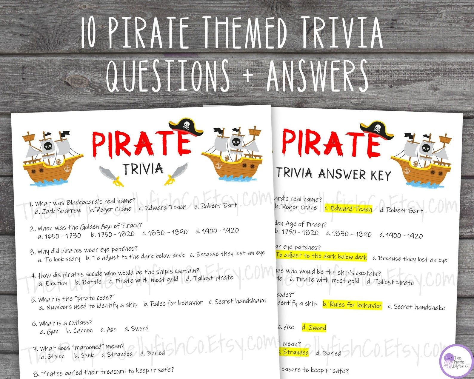 Pirate Trivia Game Printable, Pirate Party Idea, Talk Like a Pirate Day ...