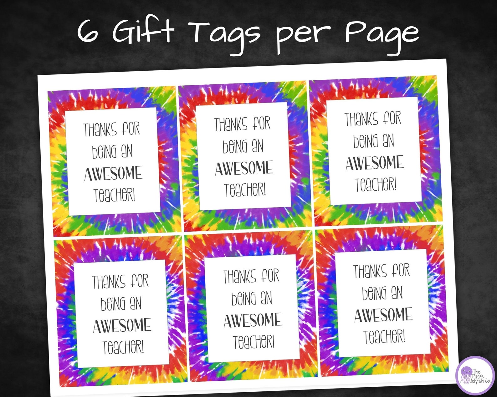 Teacher Appreciation Gift Tag Printable, Tie Dye Gift Bag Tag for ...