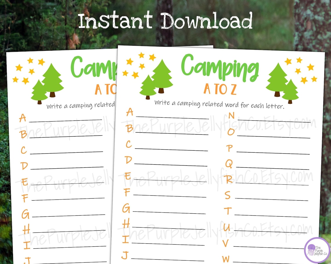 Camping A to Z, Camping Game Printable, Camping Activity for Kids, A-Z ...