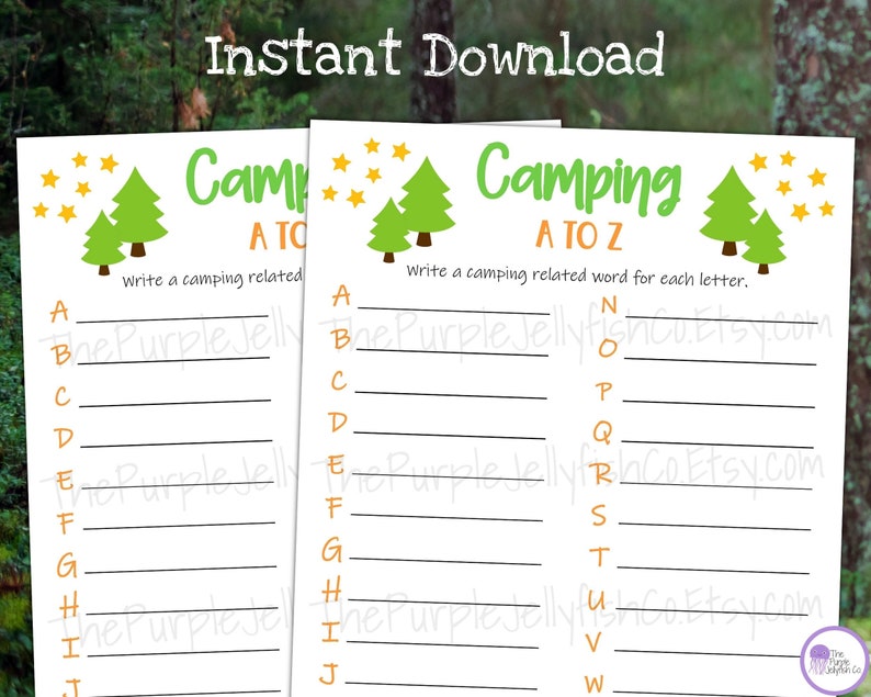 Camping Alphabet Game Printable A to Z Word Race, Camping Activity for ...
